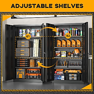 Greenvelly Metal Garage Storage Cabinet with 2 Doors and 4 Adjustable Shelves, 72”H Steel Lockable Storage Cabinet,Tall Metal Cabinet Locking File Cabinet for Office,Home, Garage, Gym, School