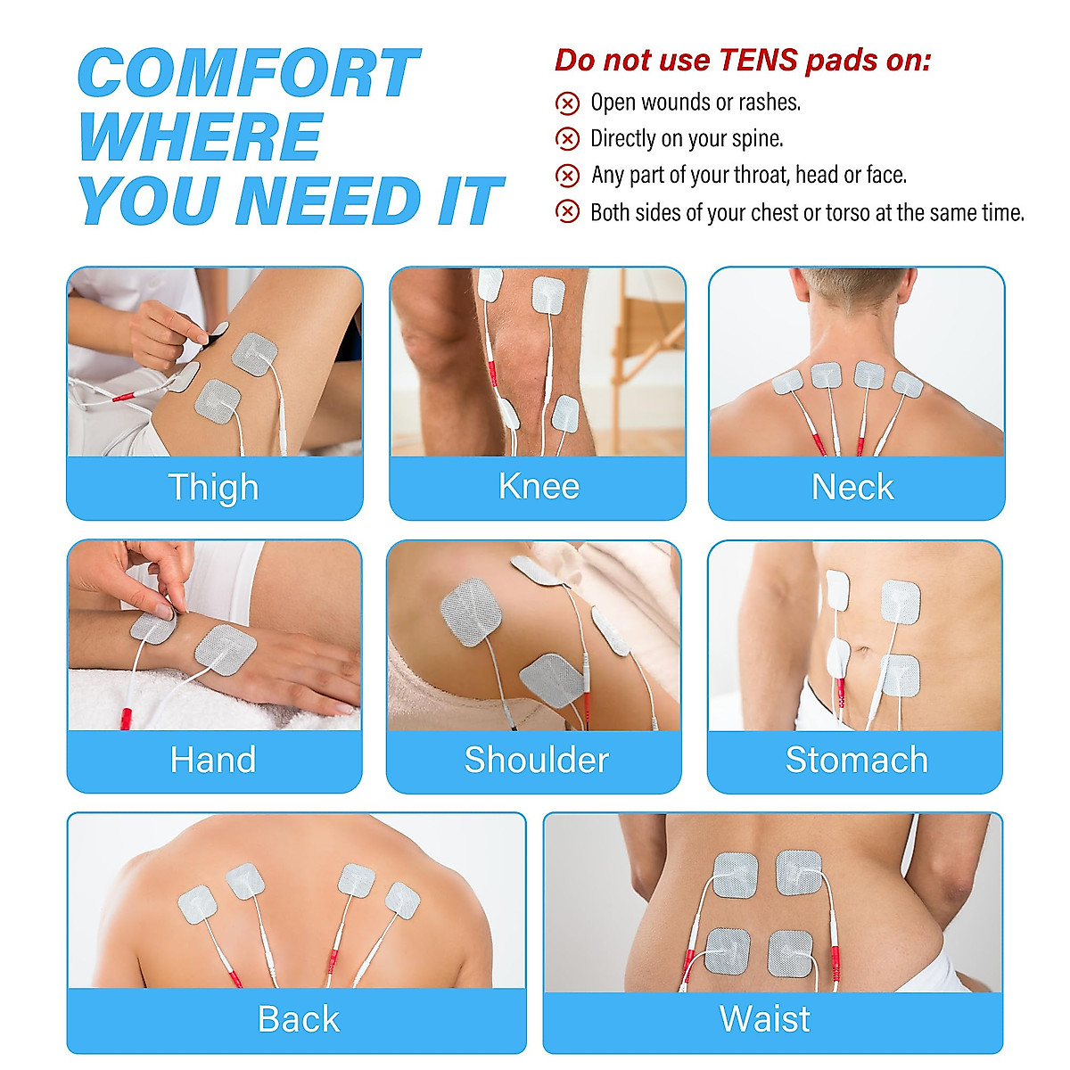 LotFancy TENS Unit Electrode Pads 2”x2”, 20 Pcs TENS Replacement Pads for Electrotherapy, Self-Adhesive TENS Pads for EMS Muscle Stimulation Machine, Reusable, Latex-Free