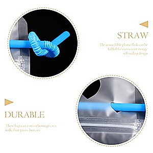 UPKOCH Clear Drink Pouches Bags Smoothie Bags Reclosable Zipper Heavy Duty Hand- held Translucent Stand- up Plastic Pouches Bags Drinking Bags Bottom Gusset with 100pcs Straws