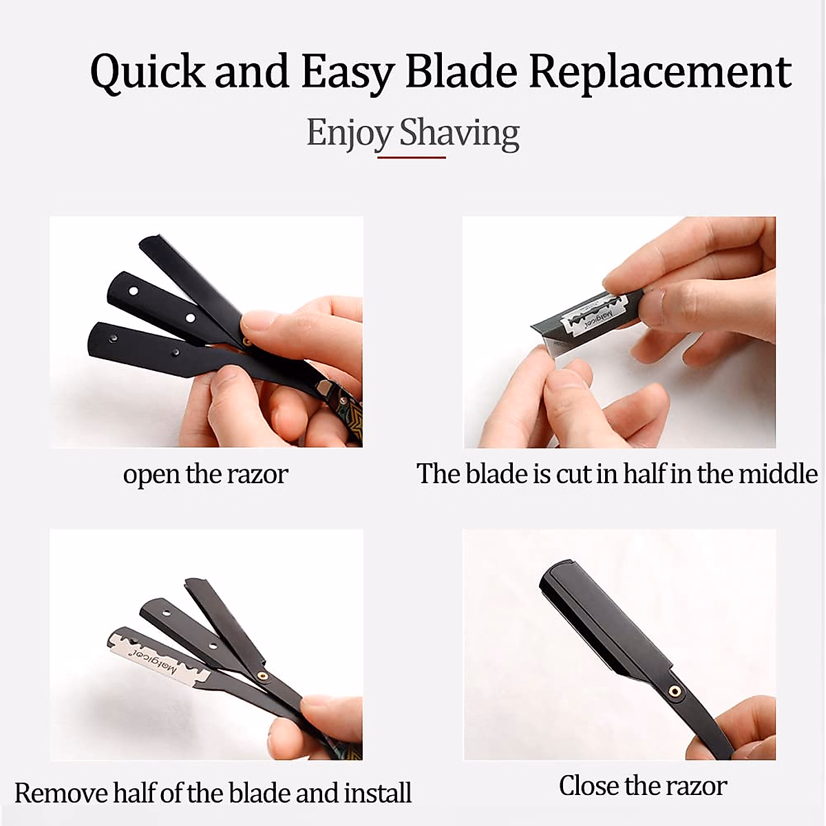 Professional Straight Edge Razor with 100 Single Straight Razor Blades-Barber Straight Razor-Close Shaving Men's Manual Shaver-Disposable Straight Razor Blades-Straight Razor Kit