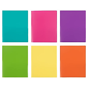 JAM PAPER Heavy Duty Plastic 2 Pocket Extra Tough School Folders - Assorted Fashion Colors - 6/Pack