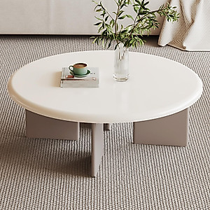 Miuuod Round Coffee Table End Table for Living Room Modern Corner Center Table for Dining Room Cute Side Table Cornor Table for Small Place Bedroom and Balcony Design Cream White,31.49" D