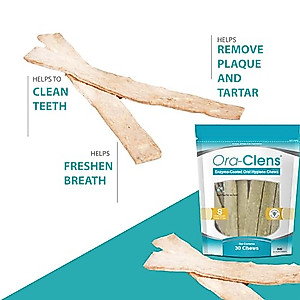 Ora-Clens Oral Hygiene Chews for Small Dogs - Cleans Teeth and Freshens Breathe - Coated with Enzymes - Prevents Plaque & Bacteria Build Up - 30 Chews