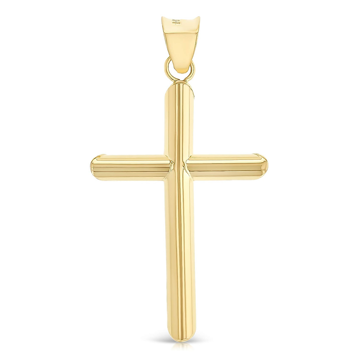 Ioka - 14K REAL Yellow Gold Classic Plain Cross Pendant Religious Medium Size Charm For Necklace or Chain
