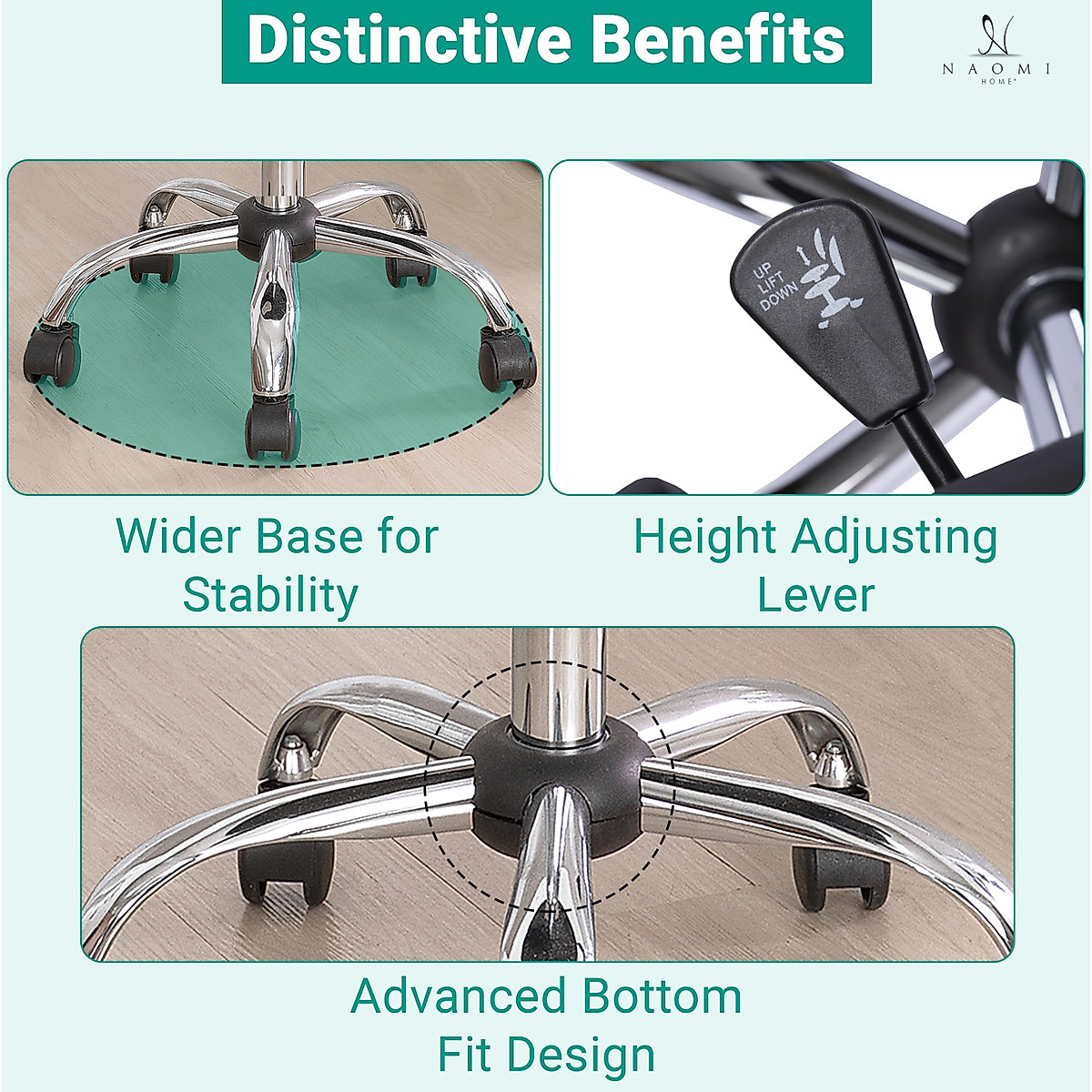 Naomi Home Mara Adjustable Stool with Wheels and Backrest, Office Rolling Stools with Wheels, PU Leather Drafting Stools,Swivel Stool with Back Rest, Small Rolling Chair, White