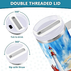 ODAWA Lighthouse Coffee Tumbler Reusable Insulated Water Bottle with Handle Travel Mug