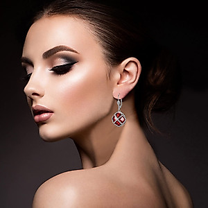 Big Dark Red Crystal Dangle Earrings for Women (Jan-Garnet-14K Gold)