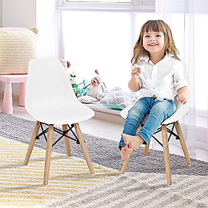 Costzon Kids Chair 4 Pcs, Toddler Chair in Mini DSW Size w/Solid Wood Legs, Wire Steel Base, Curved Backrest, Mid-Century Plastic Study Chair for Children of 3+, Ideal for Nursery, School & Home Use