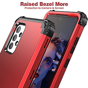 Galaxy A52 5G Case with Tempered Glass Screen Protector,IDweel Hybrid 3 in 1 Shockproof Heavy Duty Hard PC Cover Soft Silicone Rugged Durable Bumper Full Body Cover for Samsung Galaxy A52,Red
