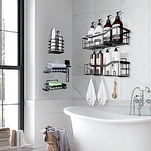 Hometu Adhesive Shower Caddy,6 Pack Rustproof Stainless Steel Bath Organizers With Large Capacity,Suction Cup Versatile Hanging Shelf,No-Drilling Bathroom Shower Organizer,Heavy Duty Shower Holder