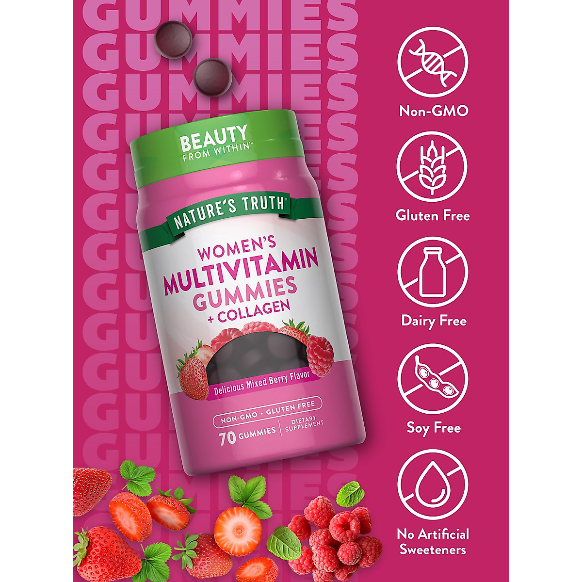 Nature's Truth Womens Multivitamin Gummies Plus Collagen & Biotin | 70 Count | Non-GMO & Gluten Free Supplement