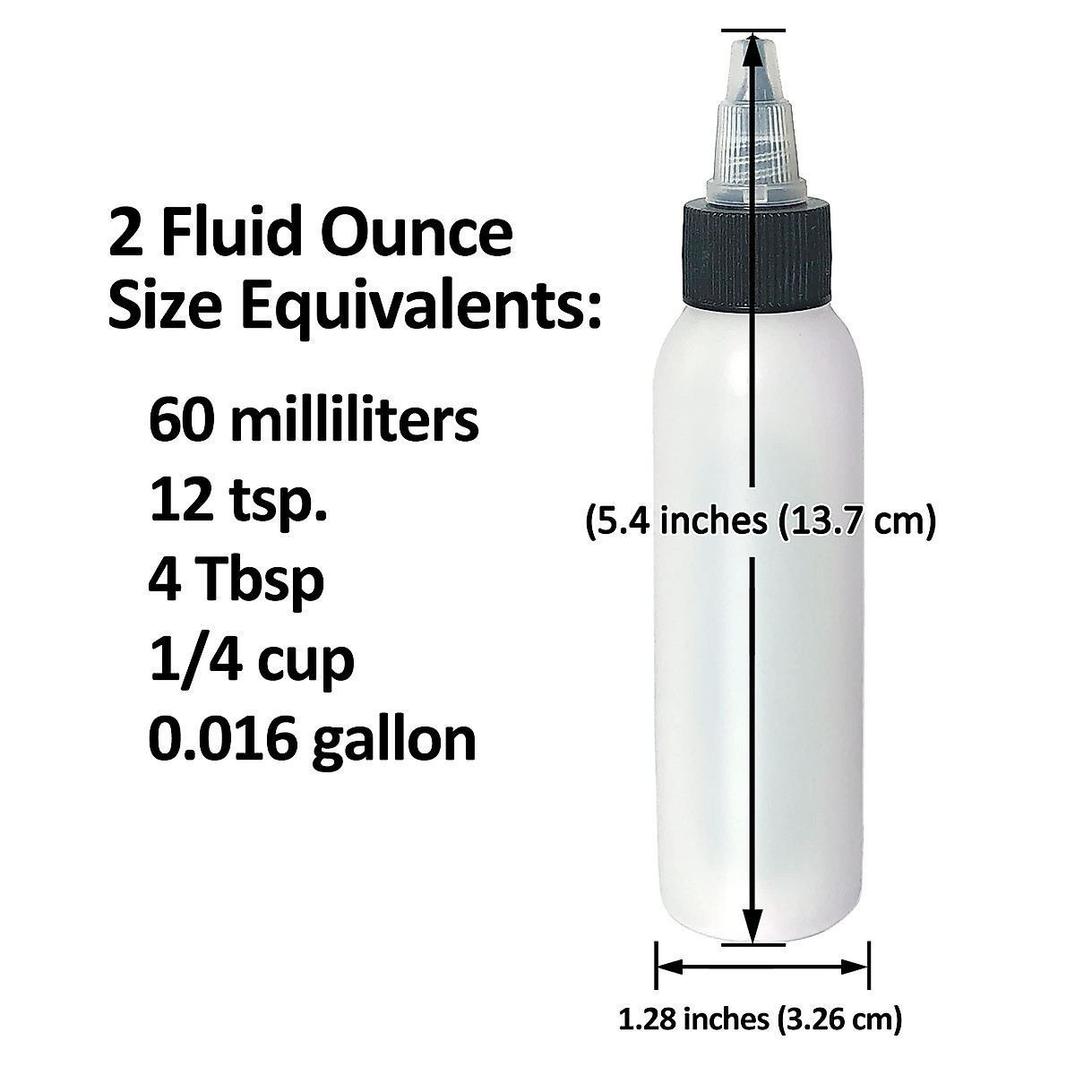 510 Central Cosmo Bottles with Twist Top Dispensing Caps (2oz, 12 pack) - HDPE Plastic Bullet Shape - Made in USA