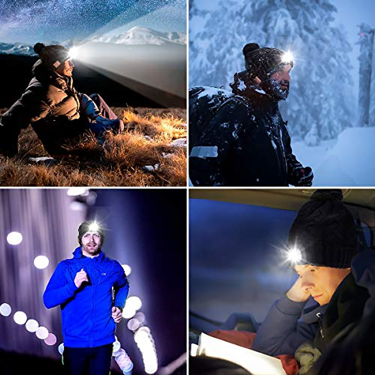 Number-one Wireless Beanie Hat with LED Headlight Handsfree Winter Warm Bluetooh Beanies Wireless Headphones Headset 5.0 Rechargeable Unisex Knitted Musical Cap for Running Skiing Camping Cycling