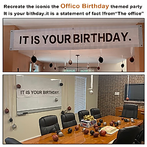 It is Your Birthday Banner, The Office Theme Infamous Husband Birthday Party Decorations,Grey Brown Black Latex Balloons ，White Crepe Streamer Rolls + Tape ，The Office Birthday Decorations 49Pcs Kit
