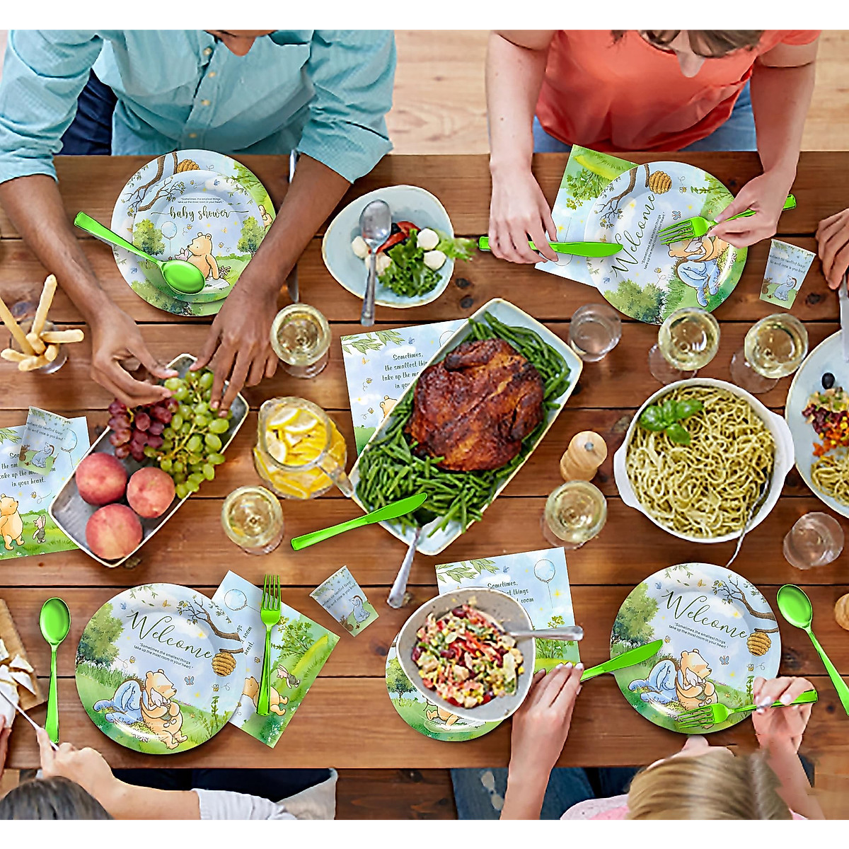 Piooluialy Winnie Baby Shower Pooh Decorations - Classic Winnie Baby Pooh Party Supplies Include Dinner Plates, Cups, Napkins, Cutlery, Winnie Welcome Baby Birthday Party Supplies | 24 Guests