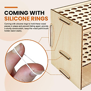 HESHUYU Wooden Paint Brush Holder 105 Holes Paintbrush Holder Organizer Paint Brush Stand Rack with Silicone Rings - Wood Paint Brush Holder for Pens Pencils Artist