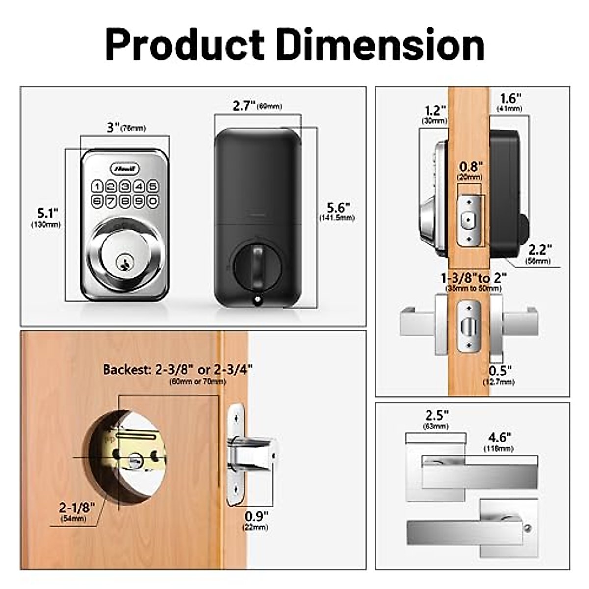 Zowill Keyless Entry Door Lock with 2 Lever Handles, Electronic Keypad Deadbolt, Auto-Locking, Anti-Peeping Password, Digital Smart Code Door Lock, Front Door Handle Sets, Satin Nickel