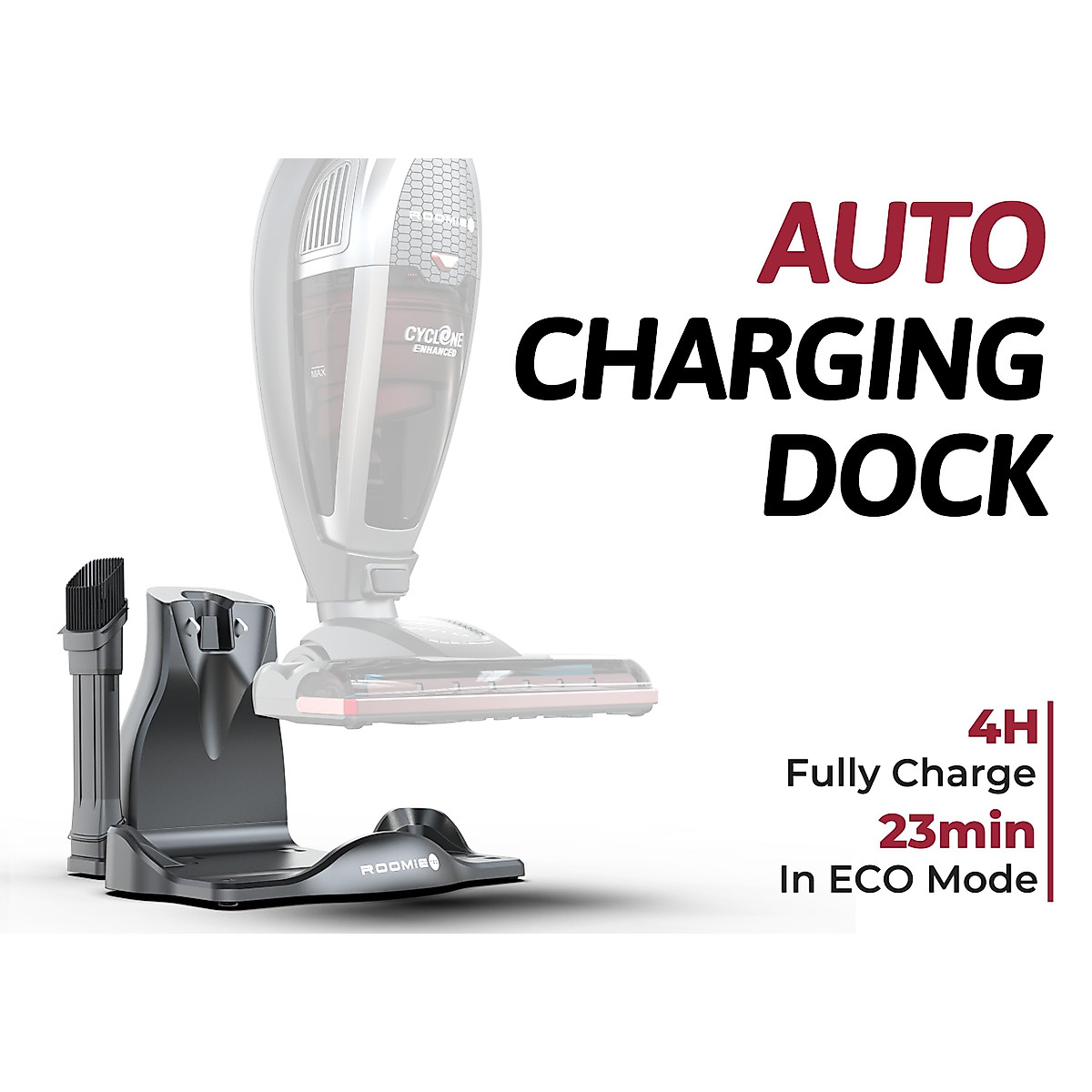 Roomie Tec SlimVac Upright Cordless Vacuum Cleaner for Home, Lightweight and Portable, 2 Power Settings, 6 LED Headlights, and Auto Recharge