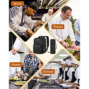 PEKREWS Chef Backpack with Knife Roll Bag, 40+ Slots Pockets for Knives Laptop and Kitchen Utensils Storage, Water-resistant Professional Chef Knife Case Gifts for Men and Women, Black