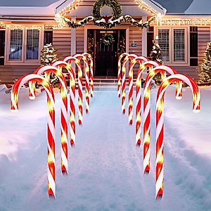Joiedomi 28” Christmas Candy Cane Pathway Markers Lights, 12 Packs Christmas Stakes Lights Outdoor Pathway Decorations for Christmas Outdoor Yard Patio Garden Walkway Pathway Decoration