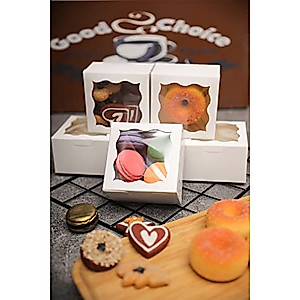 White Bakery Boxes with Window 4x4x2.5 inches Small Size Pastry Boxes Mini Cookie Boxes for Bakerys Thick & Sturdy （100 Packs）
