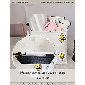 ONOEV Square Folding Laundry Basket, Canvas Basket,Nersury Hamper,Suitable for Children,Office,Bedroom,Clothes,Toys Storage（Bee