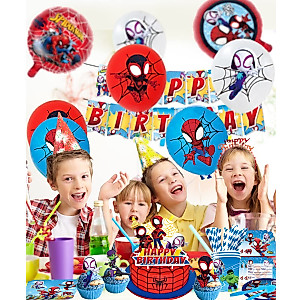 203PCS Birthday Party Supplies and Decorations for Kids, Serves 10 Guests with Backdrop, Banner, Invitation Cards, Cake Topper, Foil Balloon, Swirls, Balloons, Stickers, Tableware