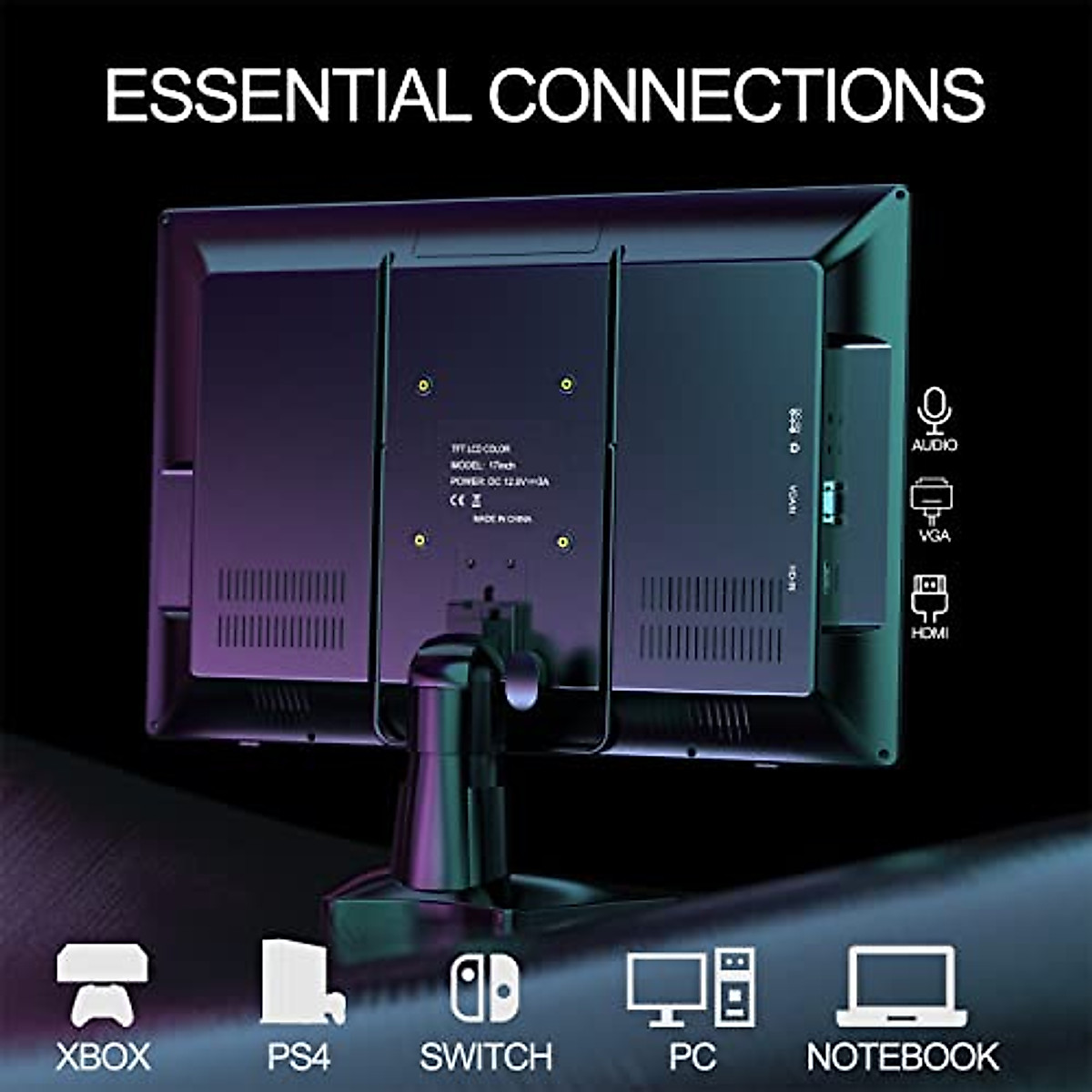 Feihe 17 Inch Full HD 1920x1200 LED Monitor with HDMI VGA Build-in Speakers, 60Hz Refresh Rate, 5ms Response Time, VESA Mounting