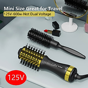 LURA Hair Dryer, 1.5 Inch Small Hot Air Brush, Plasma Technology, Ionic Hair Blow Dryer Brush in One, Mini One Step Hair Dryer and Volumizer, Black, Nylon, 600 Watts, 3 Speed Settings, 5.9 Feet Cord