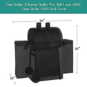 Stanbroil BBQ Gas Grill Cover Replacement for Char-Griller 3055 3-Burner Grillin' Pro 3001 and 3000 Gas Grill, 600D Waterproof and UV Resistant Material