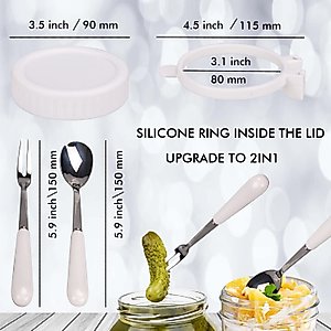 Overnight Oatmeal Lid，Overnight Oats Containers 4 piece set，Pickle Fork ，spoon，Suitable for mason jars and overnight oats jars(black White，Jars not Included)