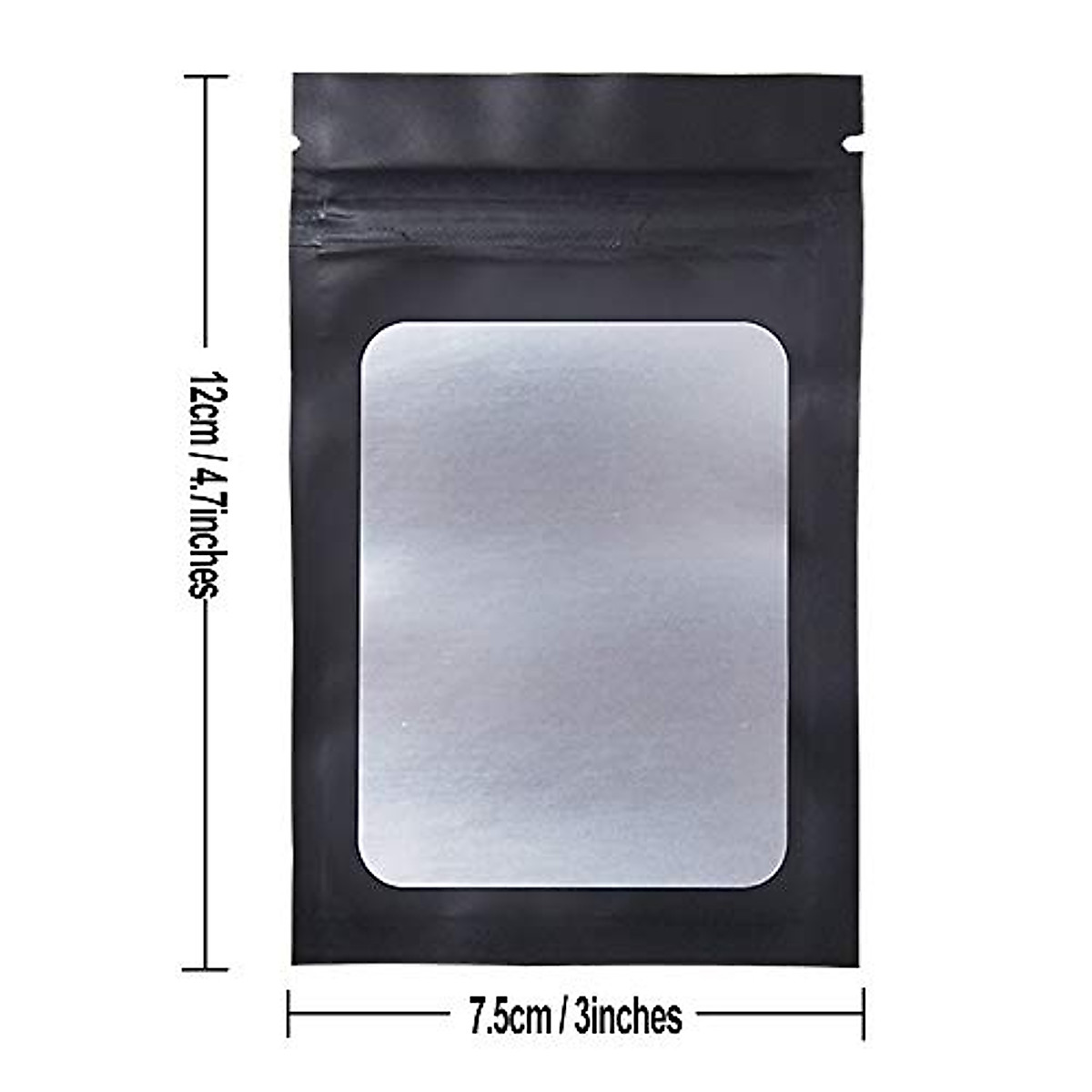 STUs 100 Pack Smell Proof Bags - 3 x 4.7 Inch Resealable Mylar Bags with Clear Window Foil Pouch Bag Flat Bag Matte Black