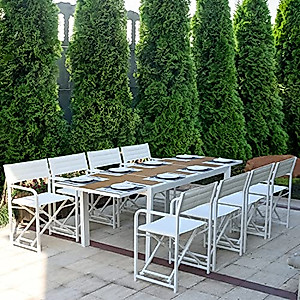 Aoodor Outdoor 6-10 Person Aluminum Patio Extendable Dining Table, Rectangular Table & 8 Chairs for Patio, Deck, Garden,Courtyard - Brown and White