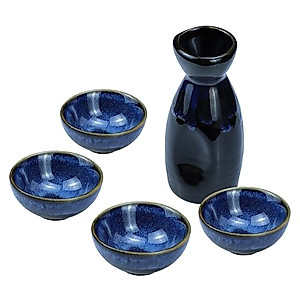 Sizikato 5PCS Kiln-Change Ceramics Sake Set Include 1PCS Sake Bottle and 4PCS Sake Cups