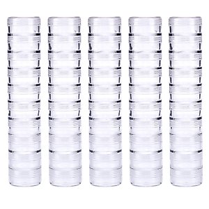 BAOFALI 50 PCS Stackable Plastic Containers, Clear Storage Box Round Organizer Jars for Beads, Buttons, DIY Art CraftJewelry Nail Accessory (919x3.5cm/ 7.5X.5inch)