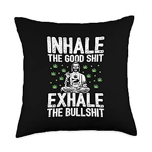 Stoner Gifts for Weed Lovers Inhale The Good Shit-Buddha Smoking Weed-Funny Stoner Throw Pillow, 18x18, Multicolor