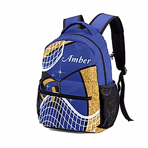 SunFancyCustom Printed Volleyball Dark Blue Backpack Personalized Daypack Laptop Travel Hiking Bag with Name