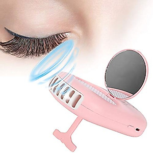 FILFEEL Eyelash Fan for Lash Extensions Small Portable Fan Mini USB Fan Rechargeable Air Conditioning Cooling Fan Eyelashes Extension Glue Dry Blower with Mirror(Pink)