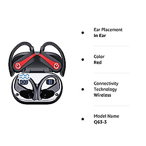 Bluetooth Earbuds 5.3 Sports Wireless Earbuds with Earhooks 2023 NEW Bluetooth Wireless Headphones Over-Ear 120H Playtime with Dual LED Display Red Earphones Deep Bass Bluetooth Ear buds for Workout