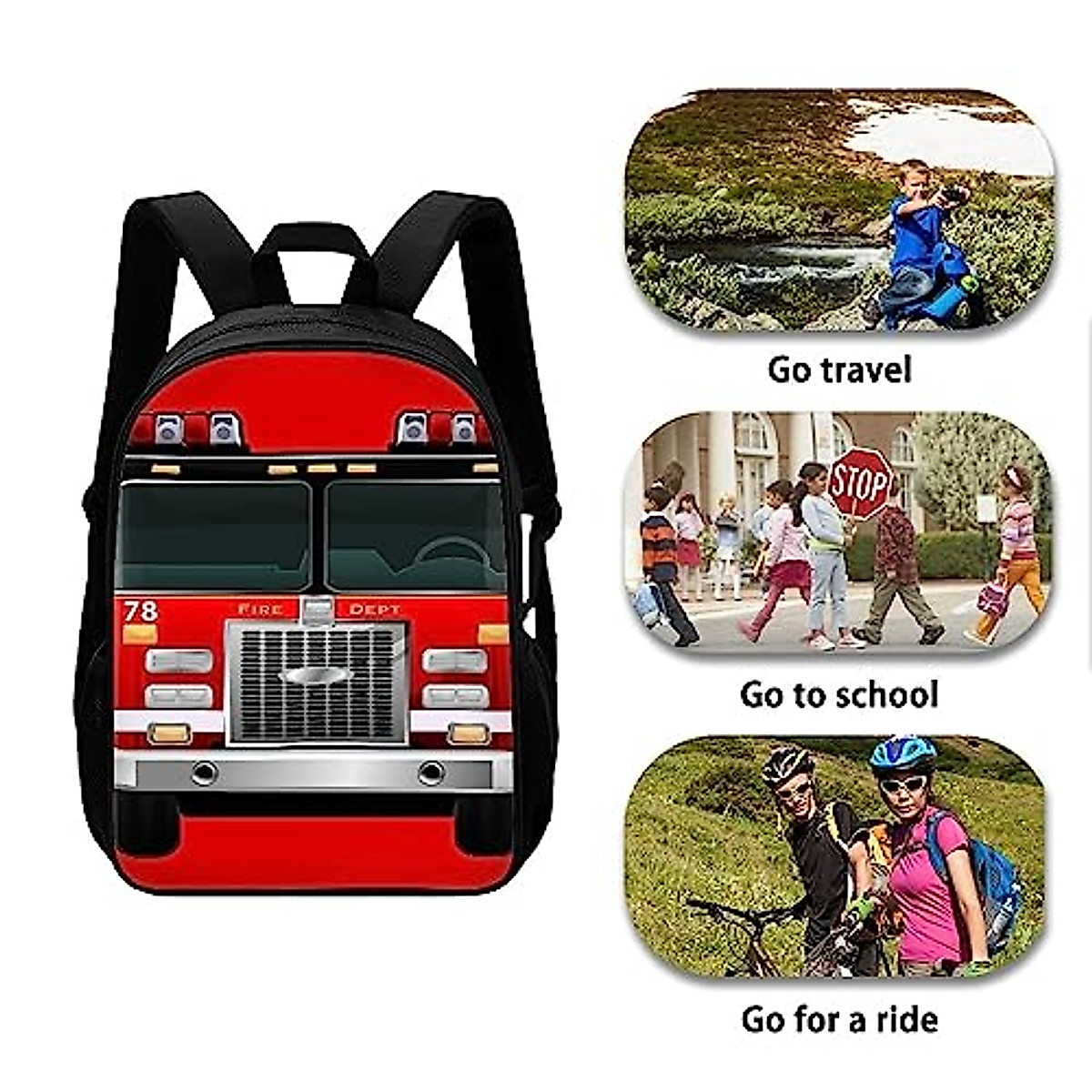 AFPANQZ Fire Truck Design Backpack for Elementary School Kids Cute Rucksack Lightweight School Bags Bookbags Backpacking Soft Daypack Daily Pack