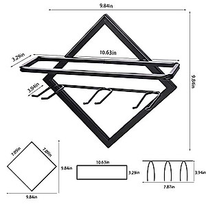 JJDPARTS 2 Pack Wall Mounted Metal Wine Rack, Wine Bottle Rack and Stemware Hanger, Bottle & Glass Holder for Home & Kitchen Display Decor (2 Pack)