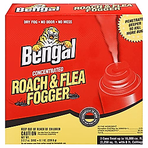 Bengal Concentrated Roach and Flea Killer Fogger, Odorless Mess-Free Dry Fog, 3-Count, 2.7 Oz. Aerosol Cans