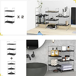 kaileyouxiangongsi 3-Tier Bathroom Countertop Organizer -Makeup Organizer -Corner Storage Shelf- Kitchen Spice Rack Standing Shelf-Great for Vanity, Bathroom, Bedroom, Kitchen (Silver&Black)