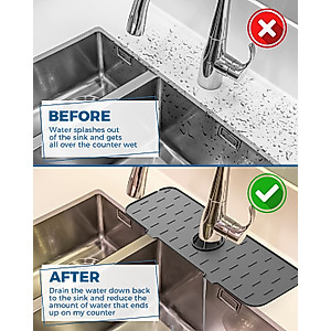 Kitchen Sink Splash Guard - 18 inch Silicone Faucet Handle Drip Catcher Tray, Dish Soap Sponge Holder Mat Behind Faucet, Kitchen Gadgets Sink Accessories Drying Mat Sink Caddy Organizer for Kitchen