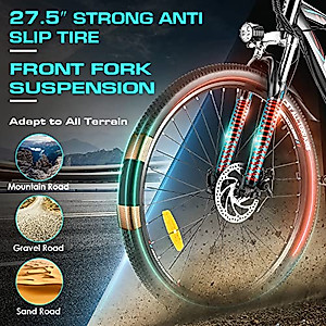 Vivi Electric Bike 27.5" Electric Mountain Bike 500W Ebikes for Adults with 48V 10.4AH Removable Lithium Battery, Shimano 21-Speed, Adult Electric Bicycles