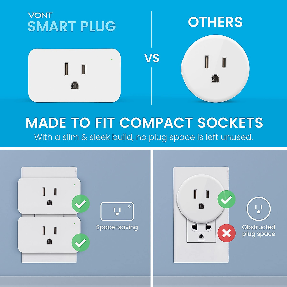Vont Smart Plug [2 Pack] Alexa Smart Plugs, WiFi + Bluetooth, Google Assistant & IFTTT, Voice Command, Timer & Schedules, Control Anywhere, Vacation Mode, ETL & FCC Certified, No Hub Required