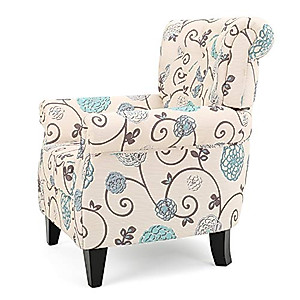 Christopher Knight Home Greggory Floral Fabric Tufted Chair, White / Blue