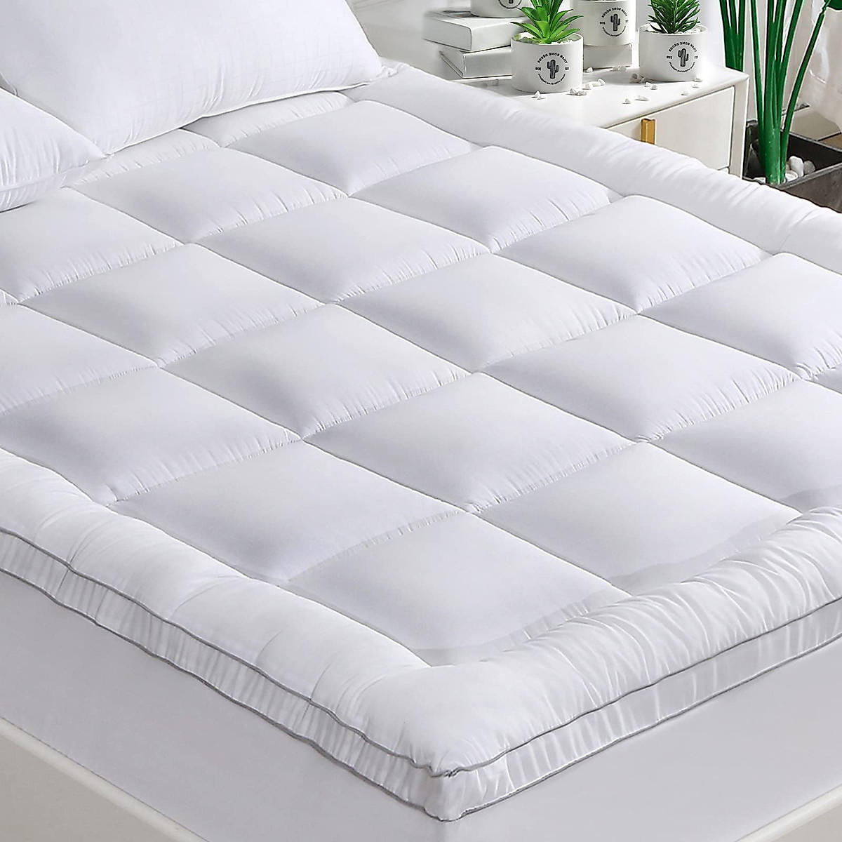 GRT Pillowtop Mattress Topper King Size, Rayon from Bamboo Mattress Cover Padded with 900gsm 3D Snow Down Alternative Filling, Extra Thick Mattress Pad King for Back Pain