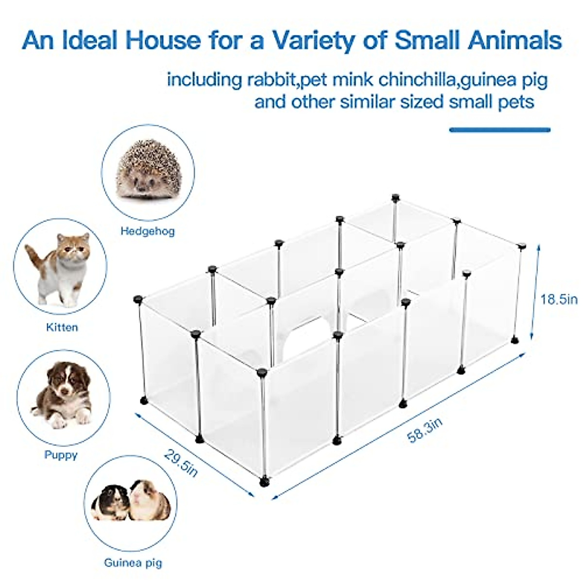 BRIAN & DANY Portable Pet Playpen, Small Animals Playpen Indoor for Puppy, Rabbit,Guinea Pig - 18 Panels, 58" x 29.5" x 18.5"