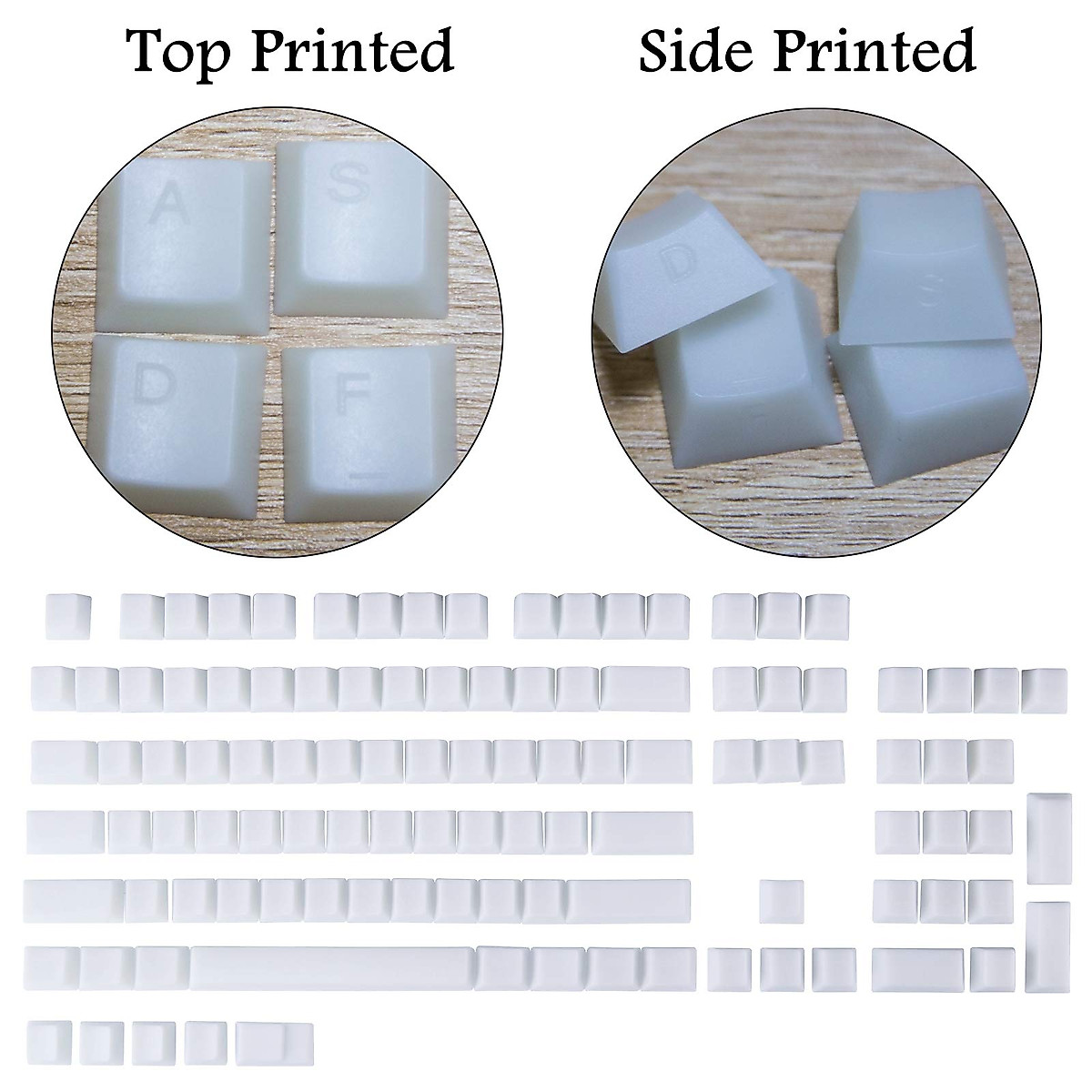 Petforu POM Jelly Keycaps 109-Key Doubleshot Translucent OEM Profile for 61/87/104/108 Keys PC Gaming Mechanical Keyboards - White (Top Printed)